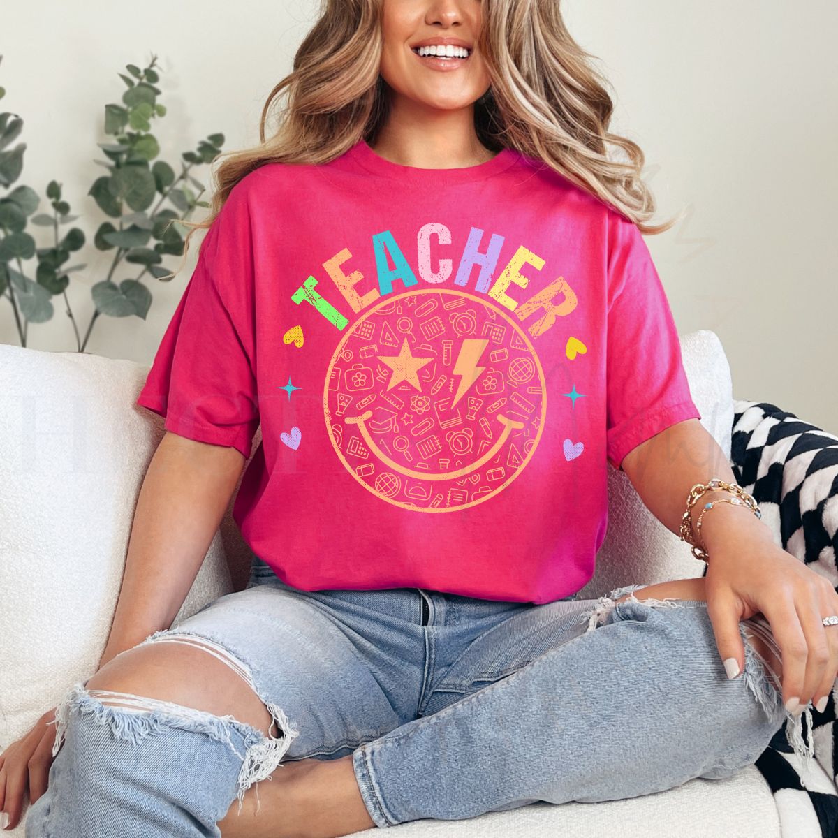 TEACHER SMILEY FACE - DTF TRANSFER – Hectic Momma Printing